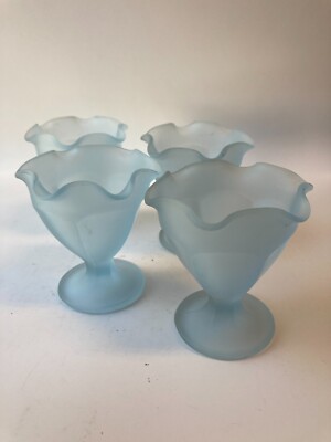 Indiana Glass Co Frosted Blue Sundae Dishes Cups Milk Glass Set of 4 | eBay