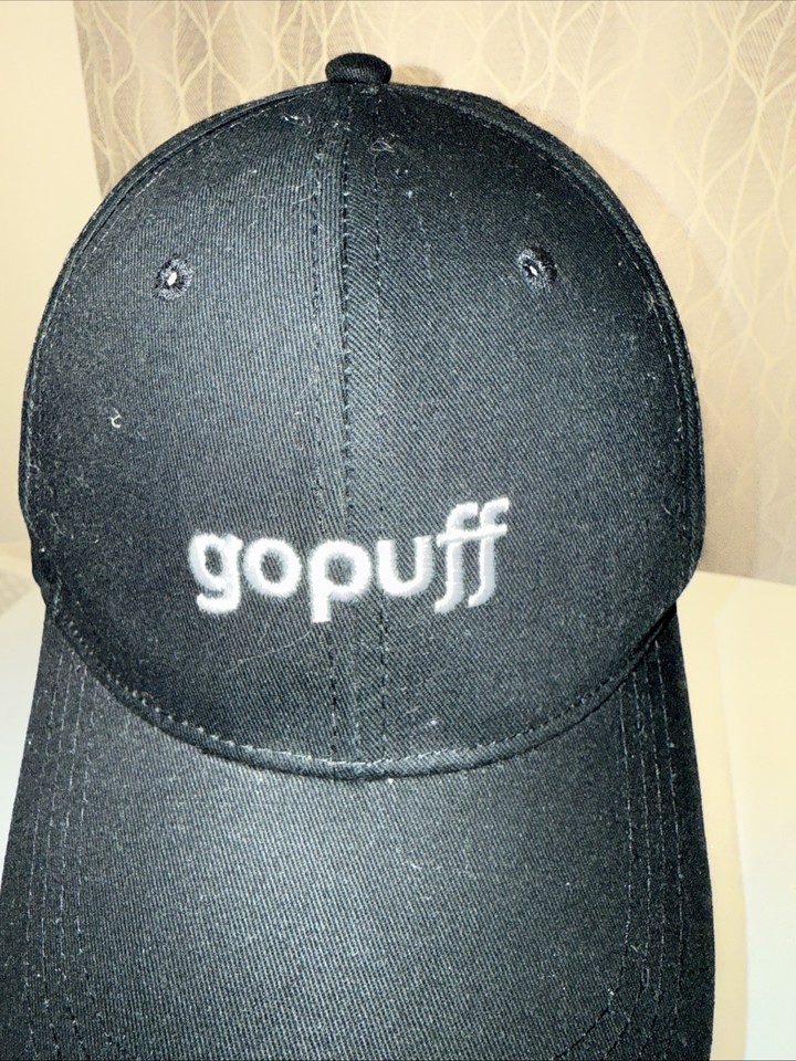 Gopuff in white on black hat cap Strap buckle | eBay