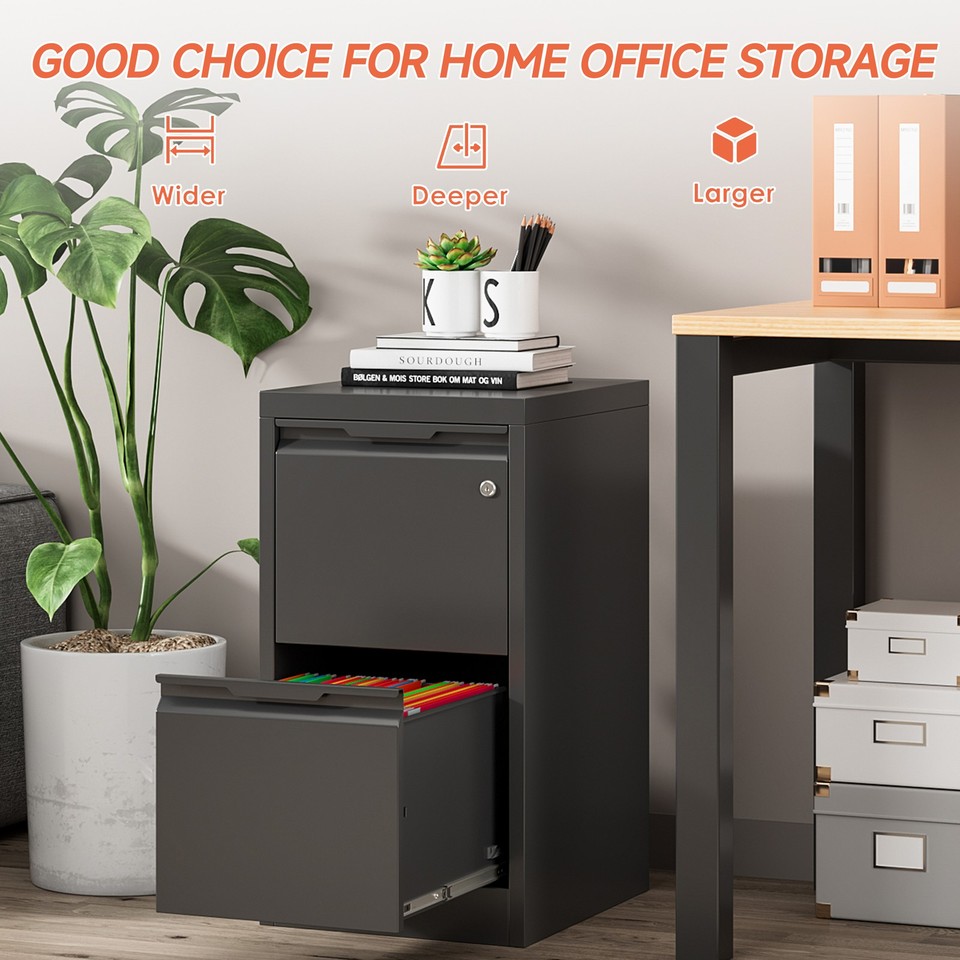 Metal Drawer File Cabinet Lockable Storage 2 Drawer Filing Cabinet with ...