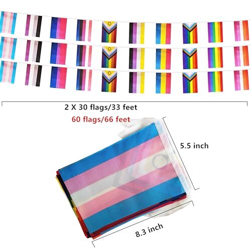 60 All Pride Rainbow Gay String Flag, 66 ft Progress Rainbow Gay Pride ...