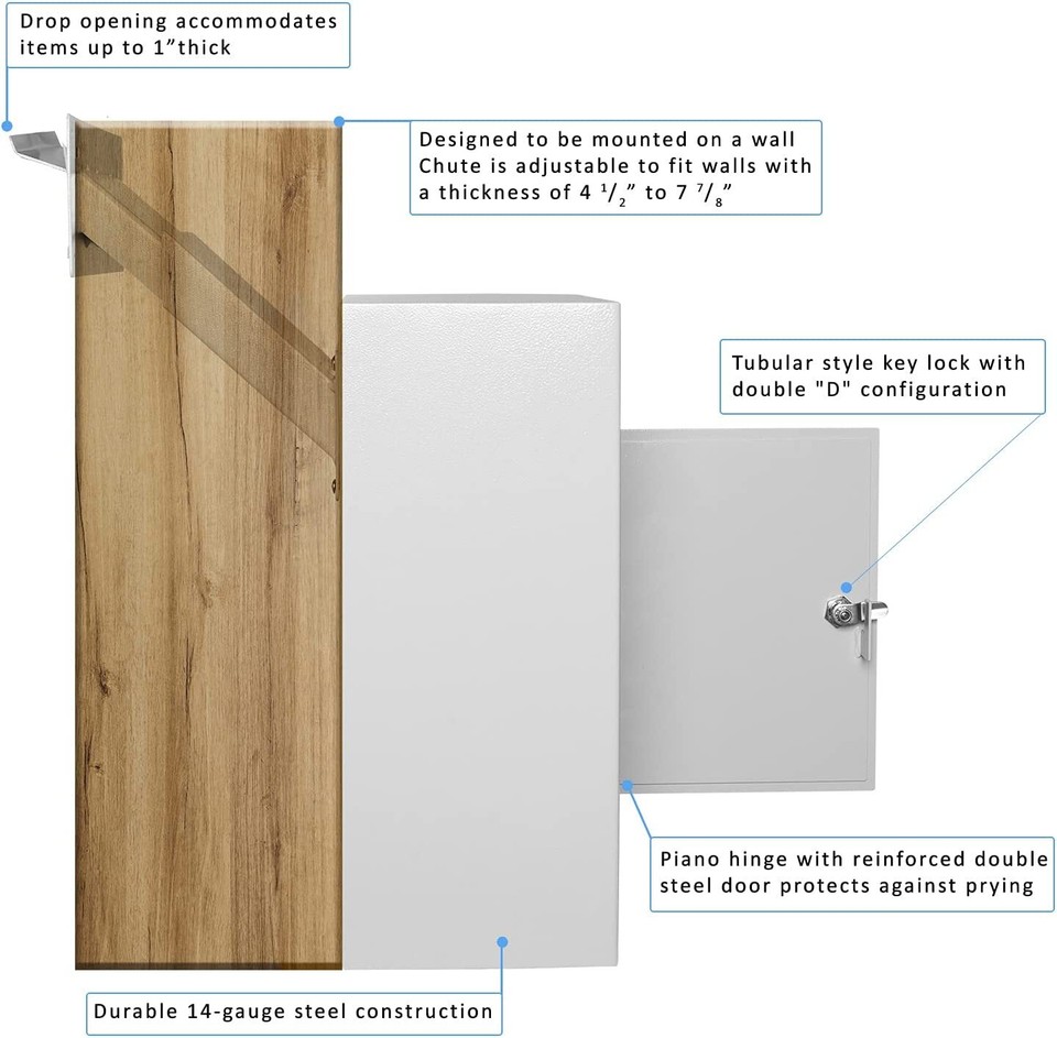 Through The Wall Key Drop Box Adjustable Chute Deposit Safe Secure Rent ...
