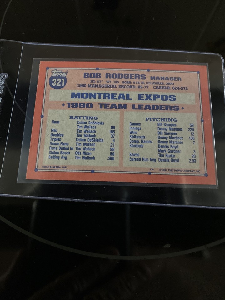 1991 Topps Desert Shield Bob Rodgers 321 Expos Sharp Corners&Surface ...