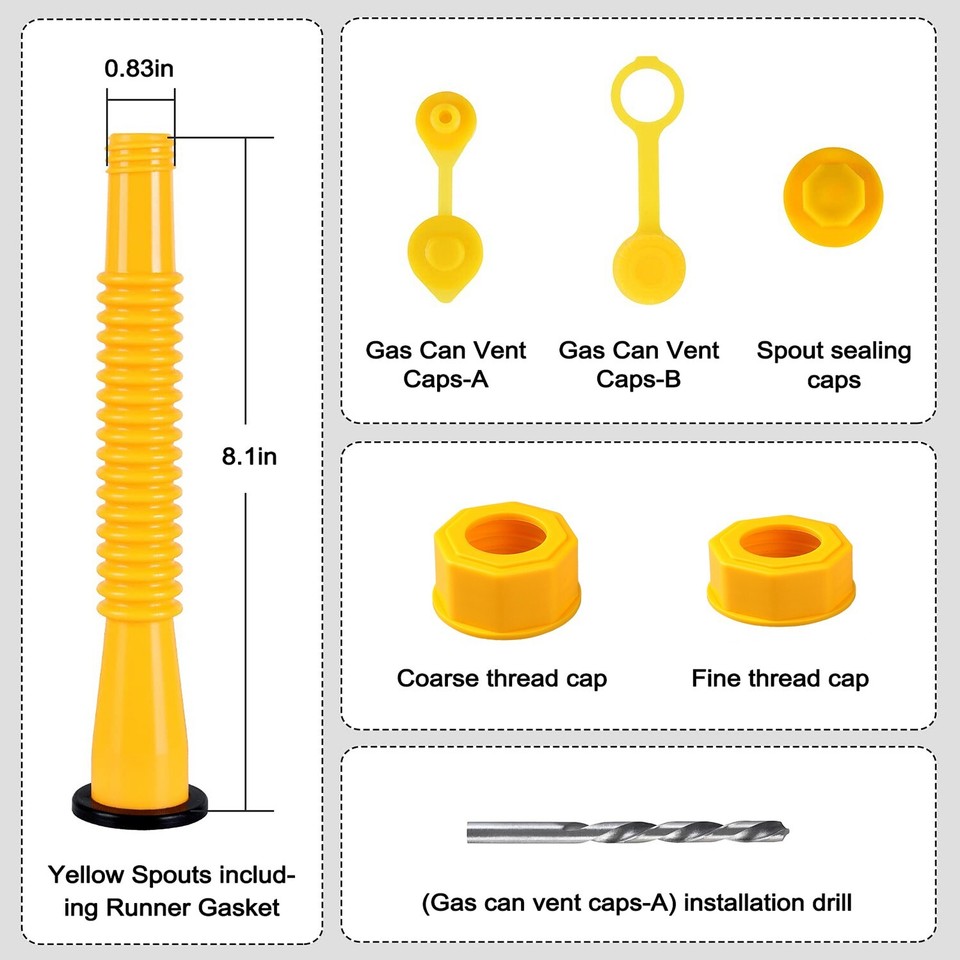 5 Sets of Replacement Gas Can Spout Nozzle Vent Kit for Plastic Gas ...