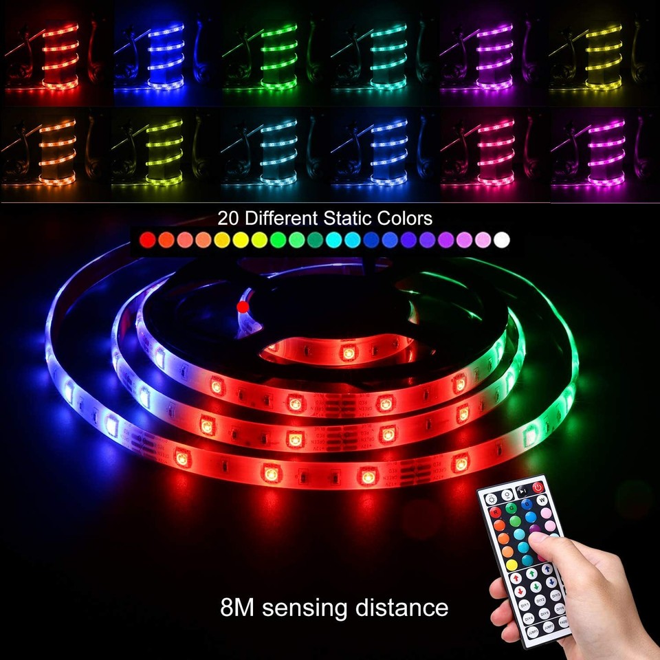 5M SMD RGB 3528 Waterproof 300 LED Strip Light 44 Key Remote 12V 3A US ...
