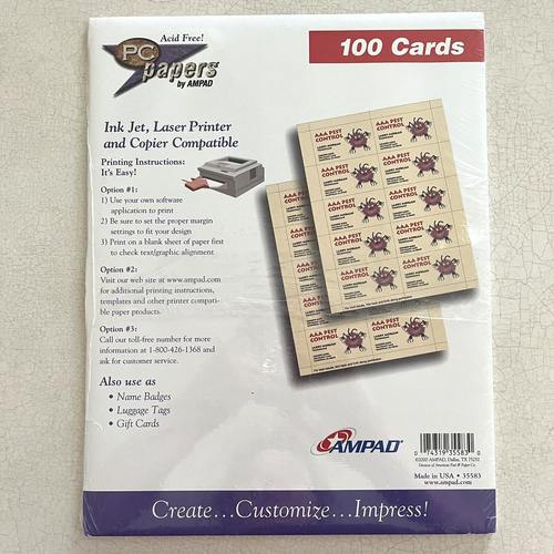 AMPAD~#35583 Blank business cards White 31/2 x 2" 100 standard ...