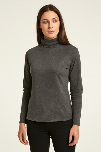 Ladies SKIVVY Long Sleeve Top Warm Turtleneck Cotton High Neck - Coal ...