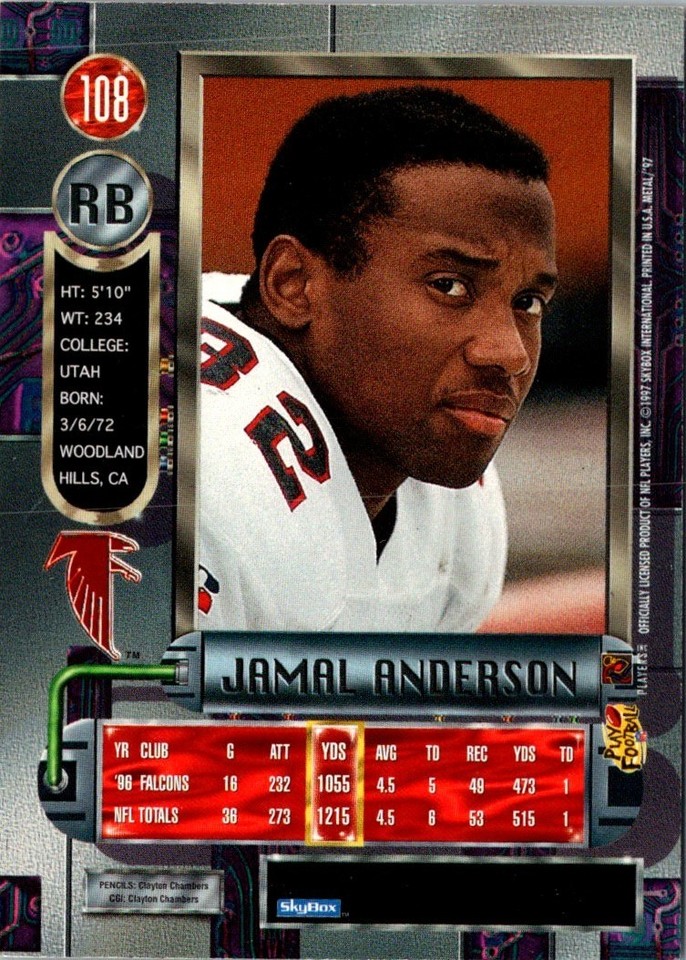1997 Metal Universe Jamal Anderson #108 Atlanta Falcons Football Card ...
