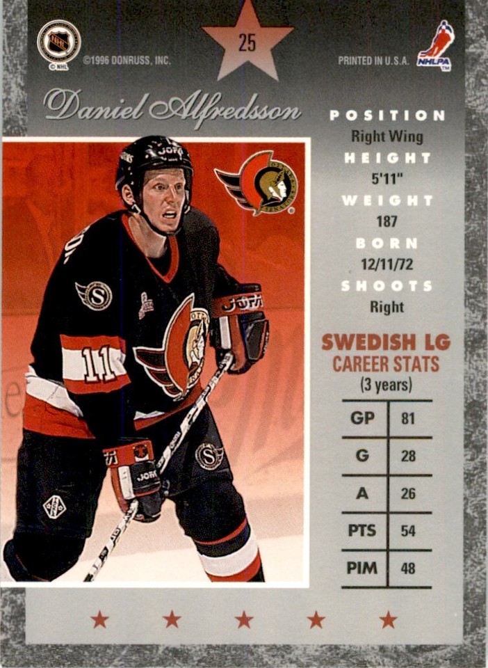 1996-97 Donruss Elite Daniel Alfredsson Rookie . Ottawa Senators #25 | eBay