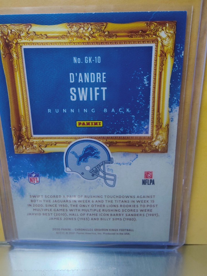 2020 Chronicles Gridiron Kings DEANDRE SWIFT Rookie Card RC Detroit ...