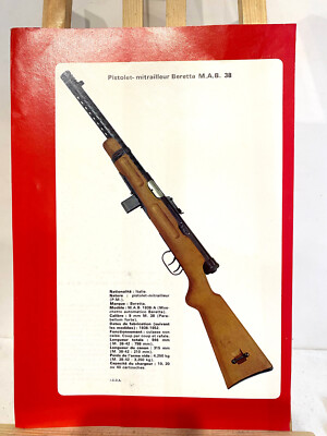 Ancienne Affiche document militaire Pistolet Mitrailleur Beretta MAB 38 ...