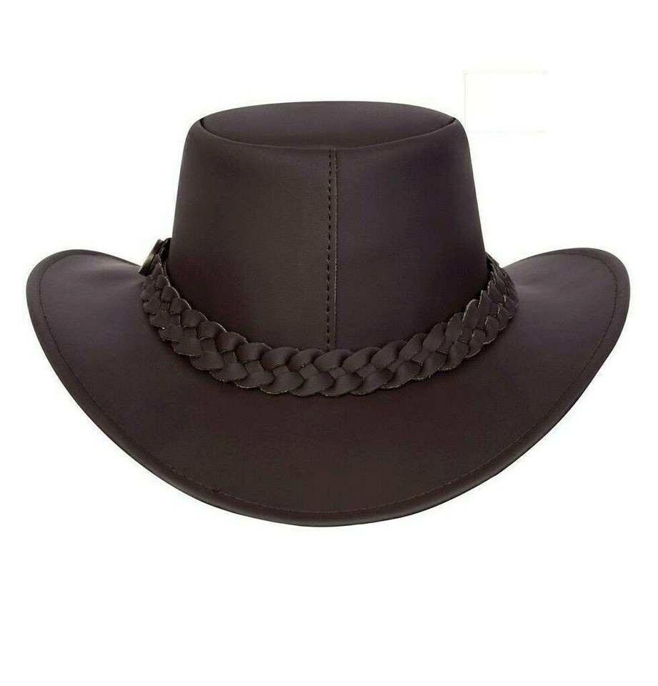 Hazy Blue Aussie Style Outback Leather Bush Wide Brim Hat Waterproof ...