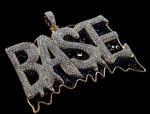 3.10Ct Simulated Diamond Men Custom "BASE" Word Pendant 925 Yellow Gold ...