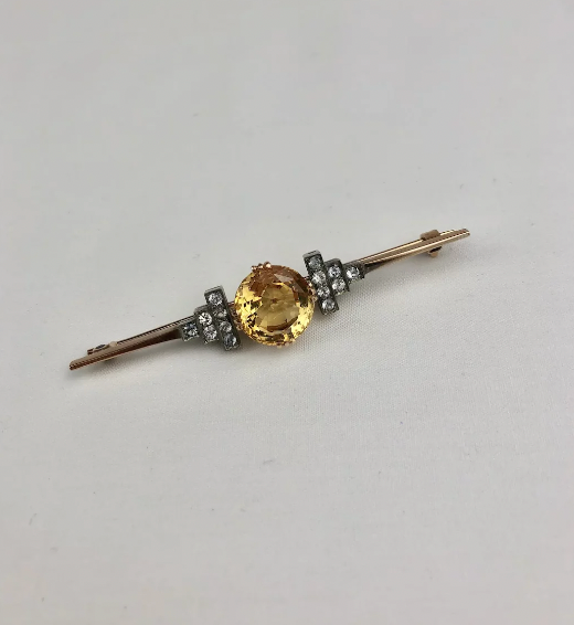 Vintage 12k Yellow Gold, Citrine and White Sapphire Pin | eBay