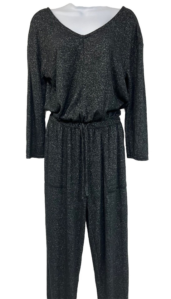 Women’s Gray Jumpsuit One Piece Long Sleeve V-Neck Lounge Romper Size S ...