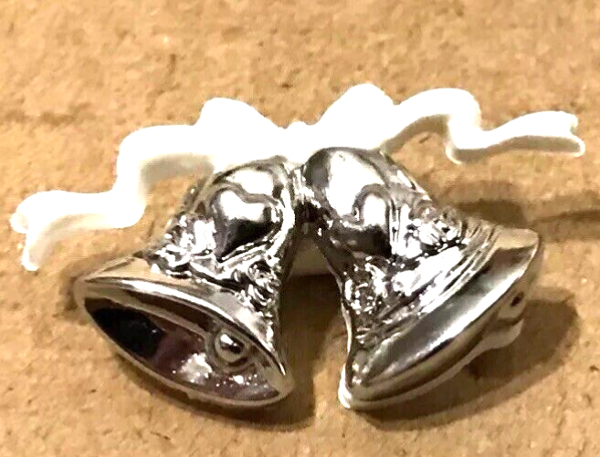 Pretty SILVER WEDDING BELLS 2 Pc Snap Together Realistic Button 1 ...