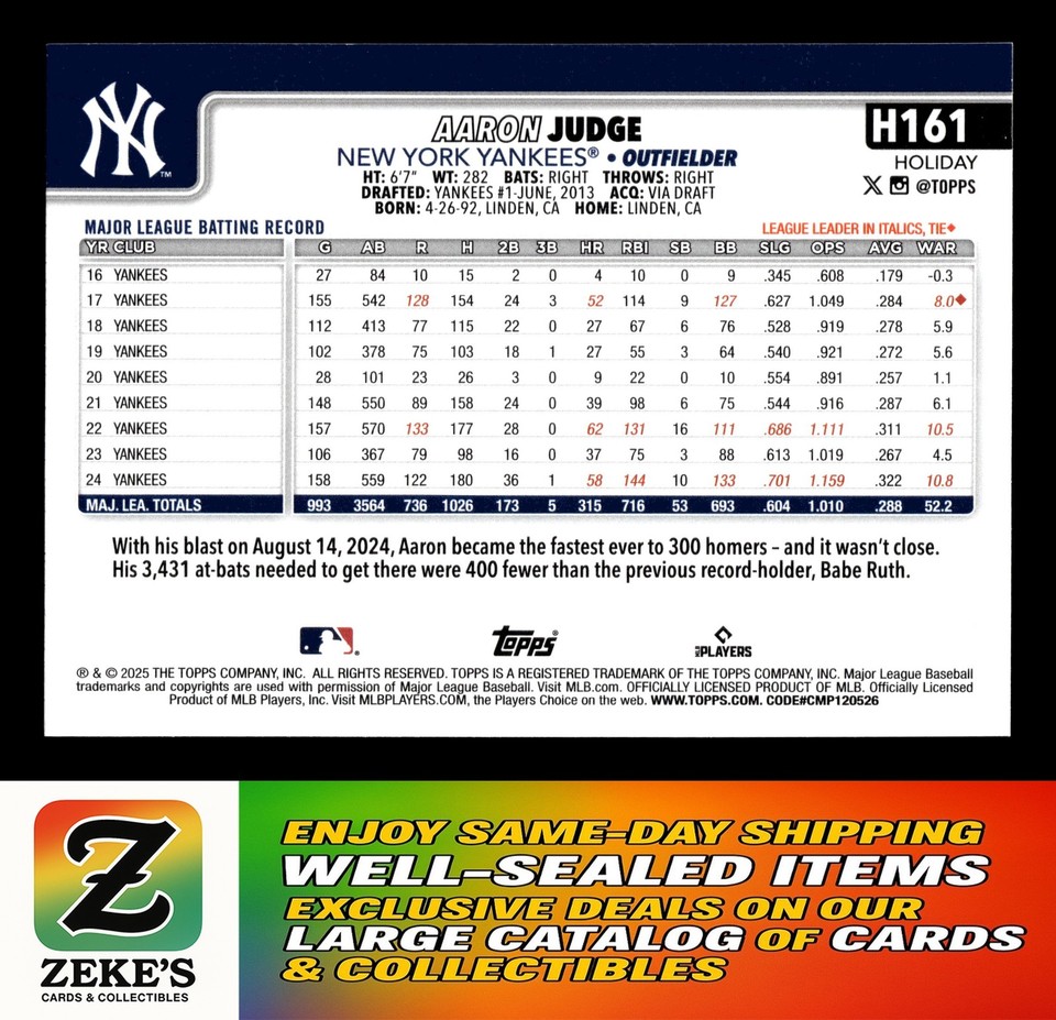2025 Topps Holiday #H161 Aaron Judge MVP | eBay