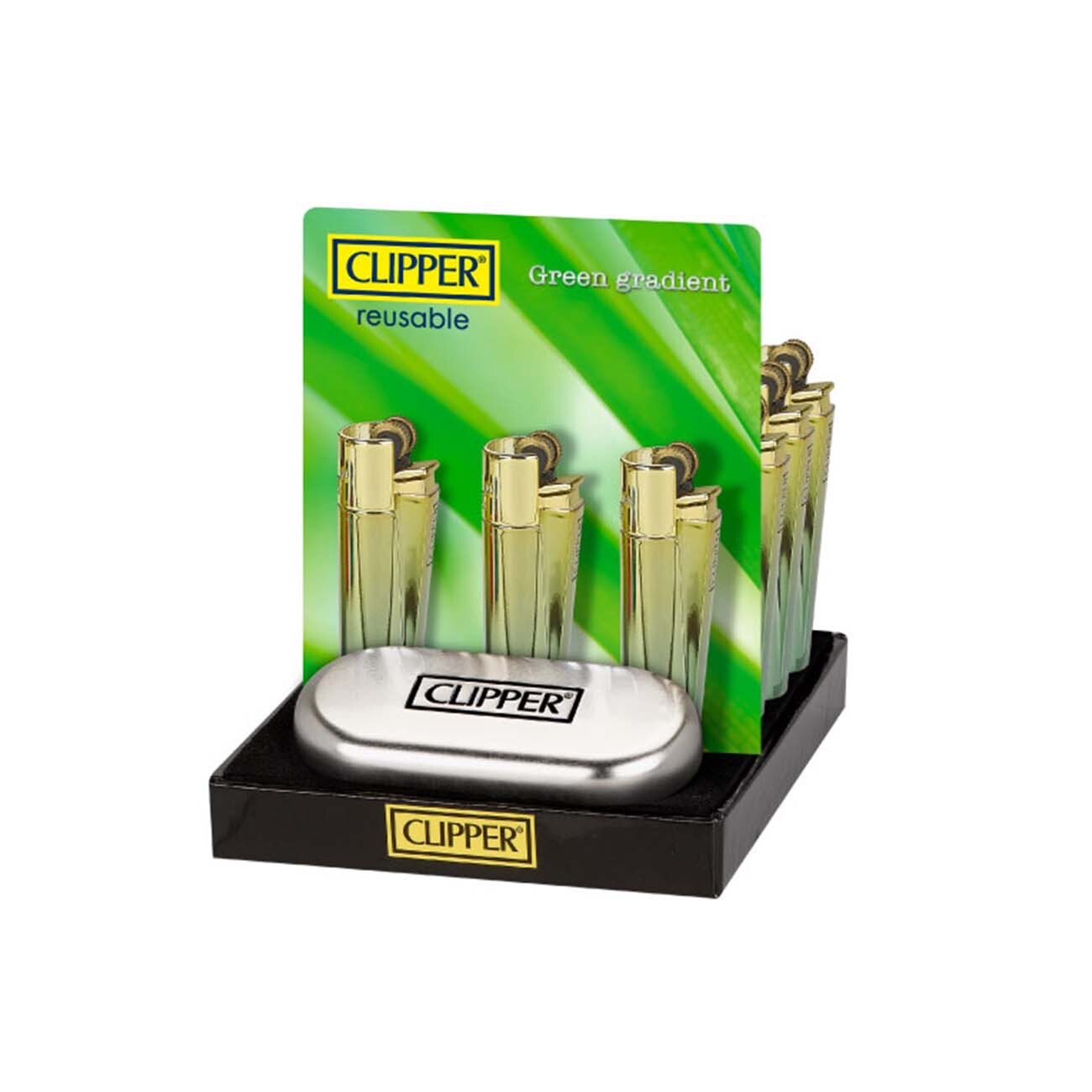 Green-Gold Gradient Clipper LIGHTER in metal gift box Refillable gas | eBay