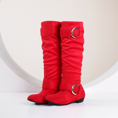 Women Knee Slouch Mid Calf High Boots Casual Flat Faux Suede Riding ...