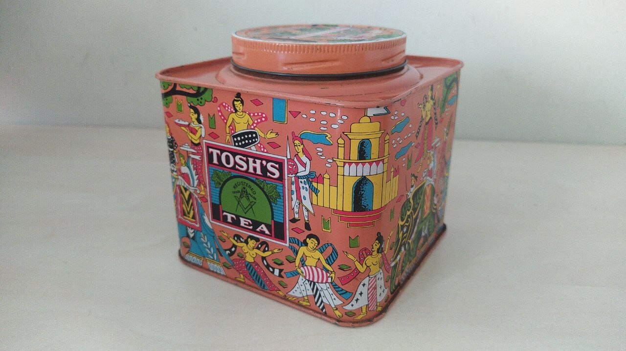 Vintage old Indian Tin Metal Tea Box, Tosh's Embassy Blend, masons ...