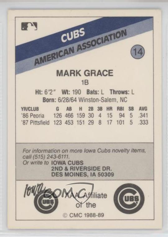 1988 CMC AAA Mark Grace #89 Rookie RC | eBay