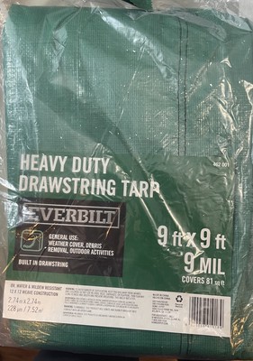 Everbilt 9 X 9 Ft. Green Heavy Duty Drawstring Tarp Polyethylene Heavy ...