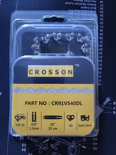 10-Inch Chainsaw Chain 40 Drive Links 3/8" LP Pitch - .050" Gauge ...