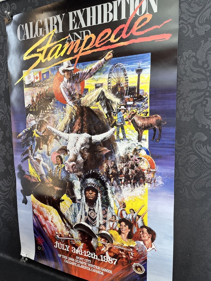 Vintage New 1987 Calgary Stampede Event Poster AB Canada 34”x 22” Rodeo ...
