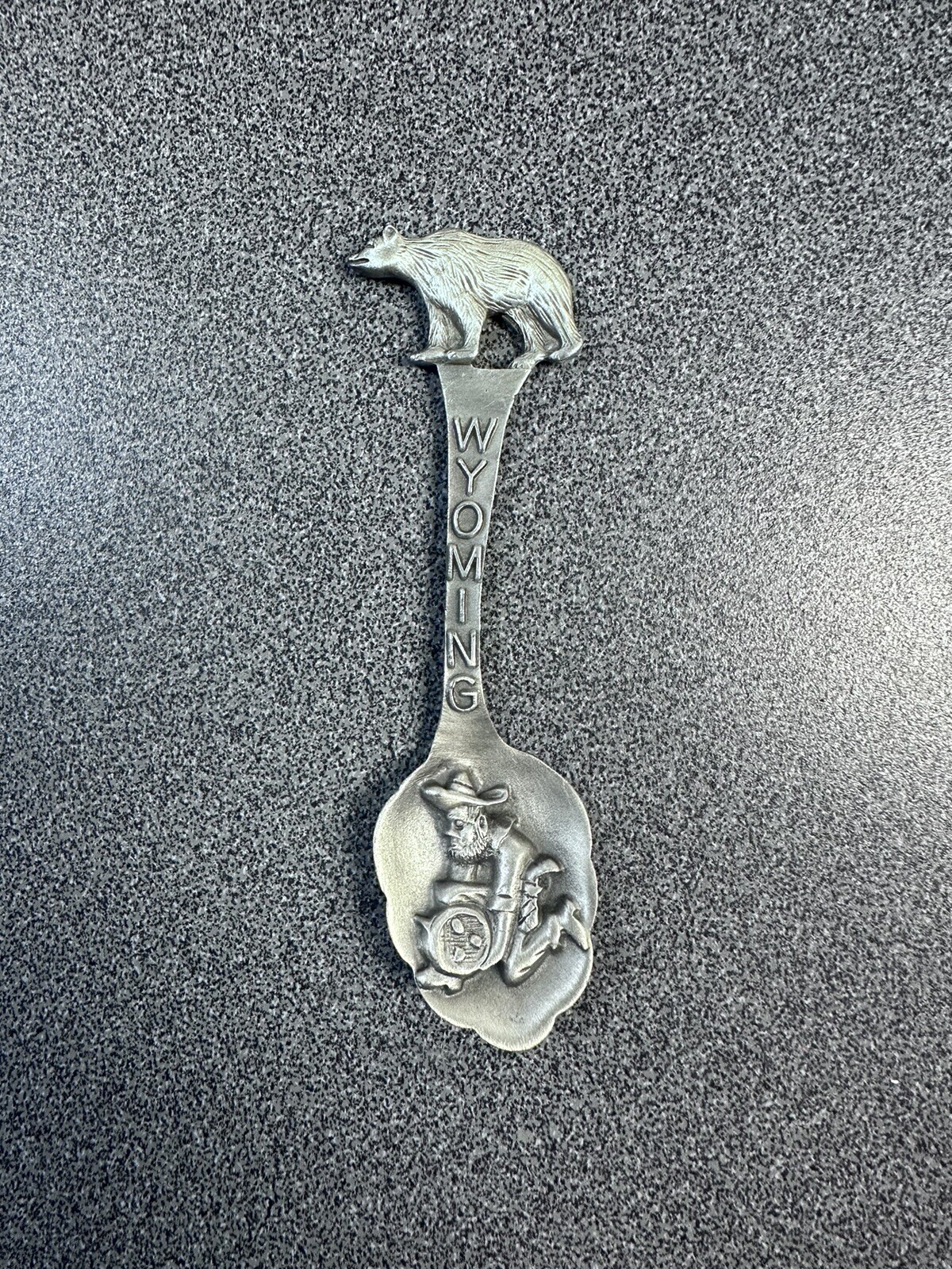 The State of Wyoming Collector's Pewter Souvenir Spoon Gold Miner Bear ...