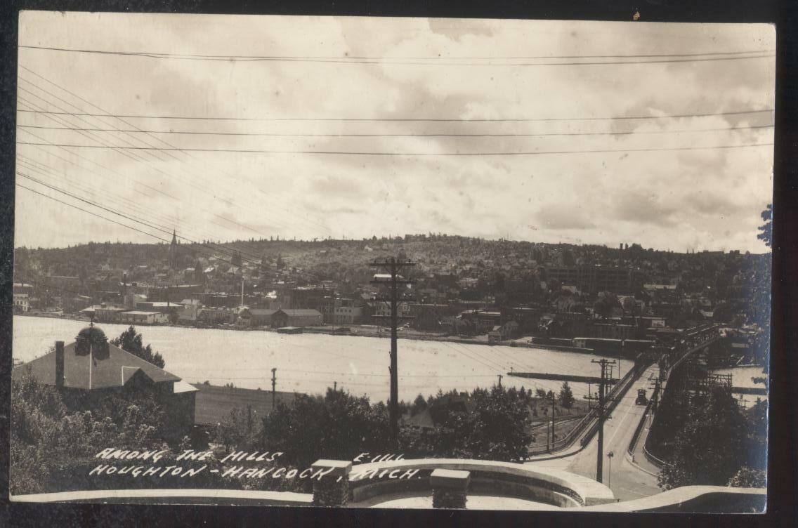 RP Postcard HANCOCK Michigan/MI Houghton Area Town Bird's Eye Aerial ...