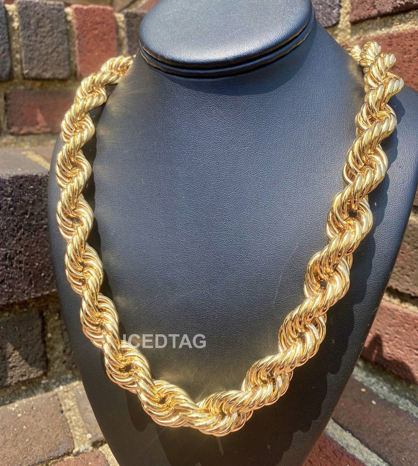 14K Gold Plated 16 - 30MM Hip Hop Retro Dookie Hollow Chunky Rope Chain ...
