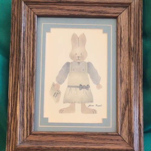 Vintage Jane Hunt Primitive Framed Bunny Print 5x7 | eBay