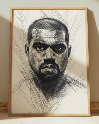 KANYE WEST DRAWING PRINT PORTRAIT SKETCH 8" x 10" RAPPER WALL ART HOME ...