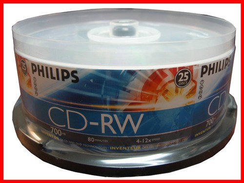 25 Philips Logo 12X CD-RW CDRW ReWritable 700MB 80 Min 25 CDs in Cake ...