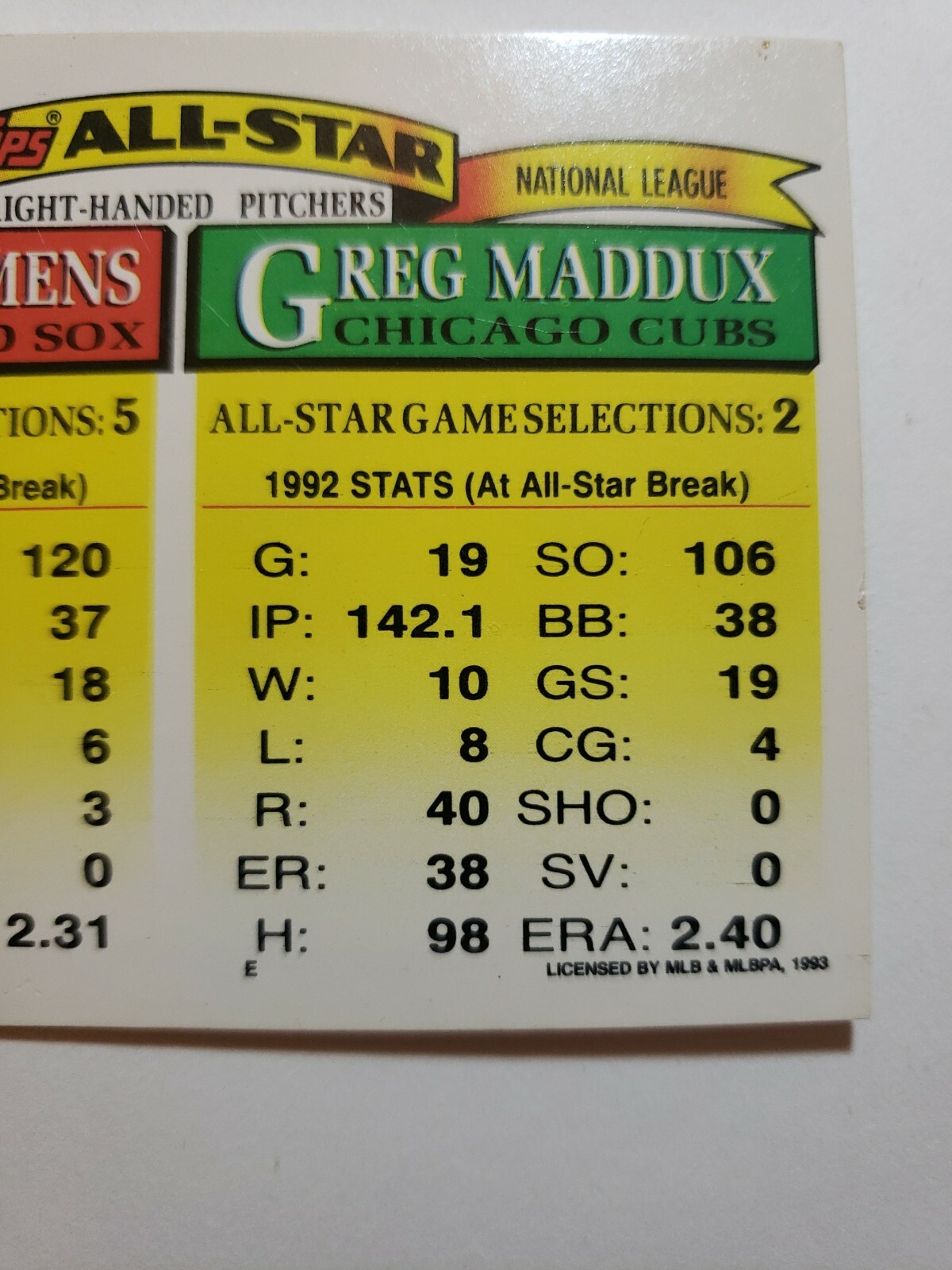 1993 Topps - 1992 Topps All Stars Roger Clemens, Greg Maddux #409 for ...