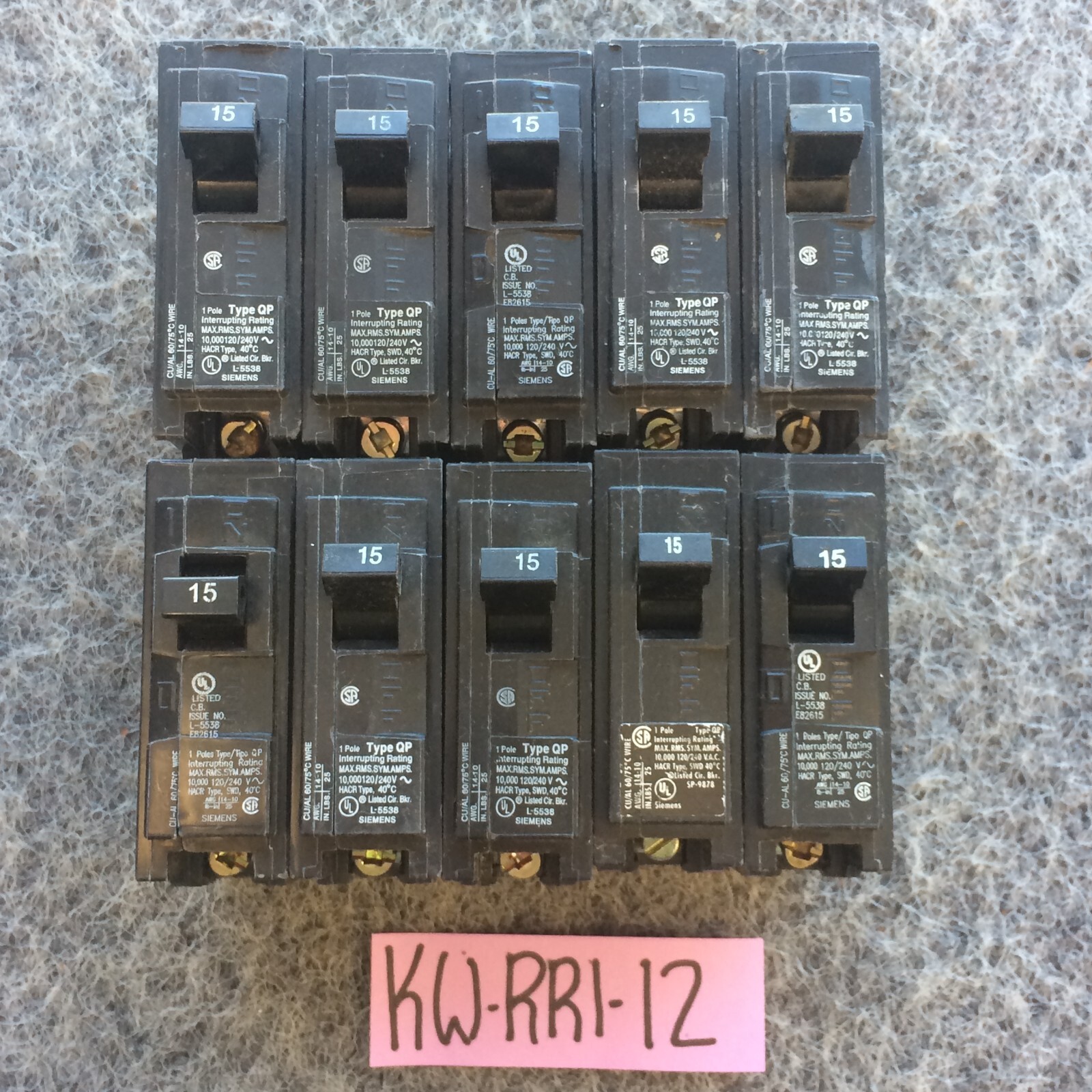 Lot of 10 - ITE Siemens 15 Amp Single Pole Circuit Breakers Q115 Type ...