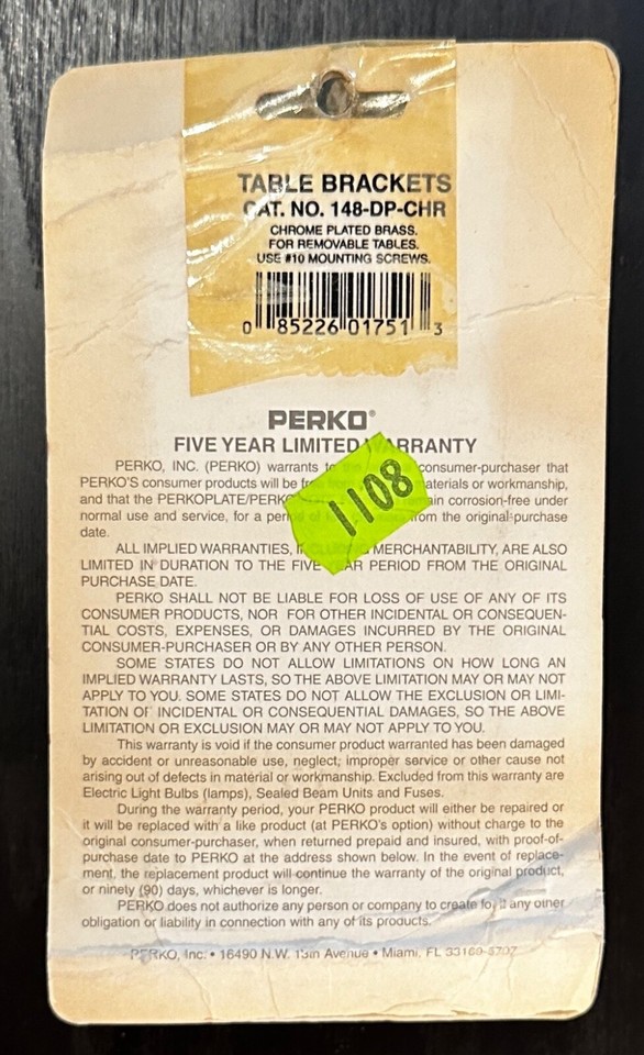 Perko Table Brackets in Chrome-Plated Brass 148-DP-CHR | eBay