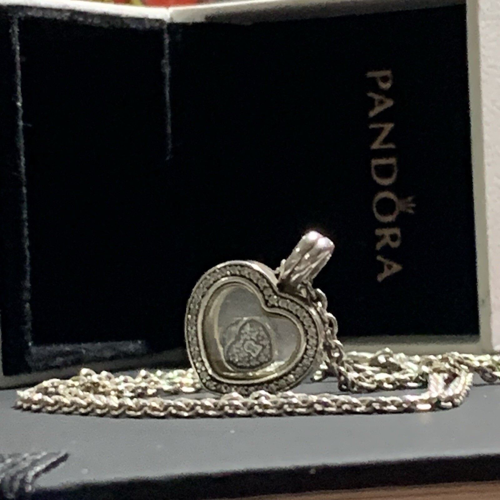 Authentic Pandora Floating Sparkling Heart Locket Cha… - Gem