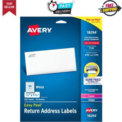 Avery Return Address Labels, Laser/Inkjet, 2/3" x 1-3/4" - Inches ...