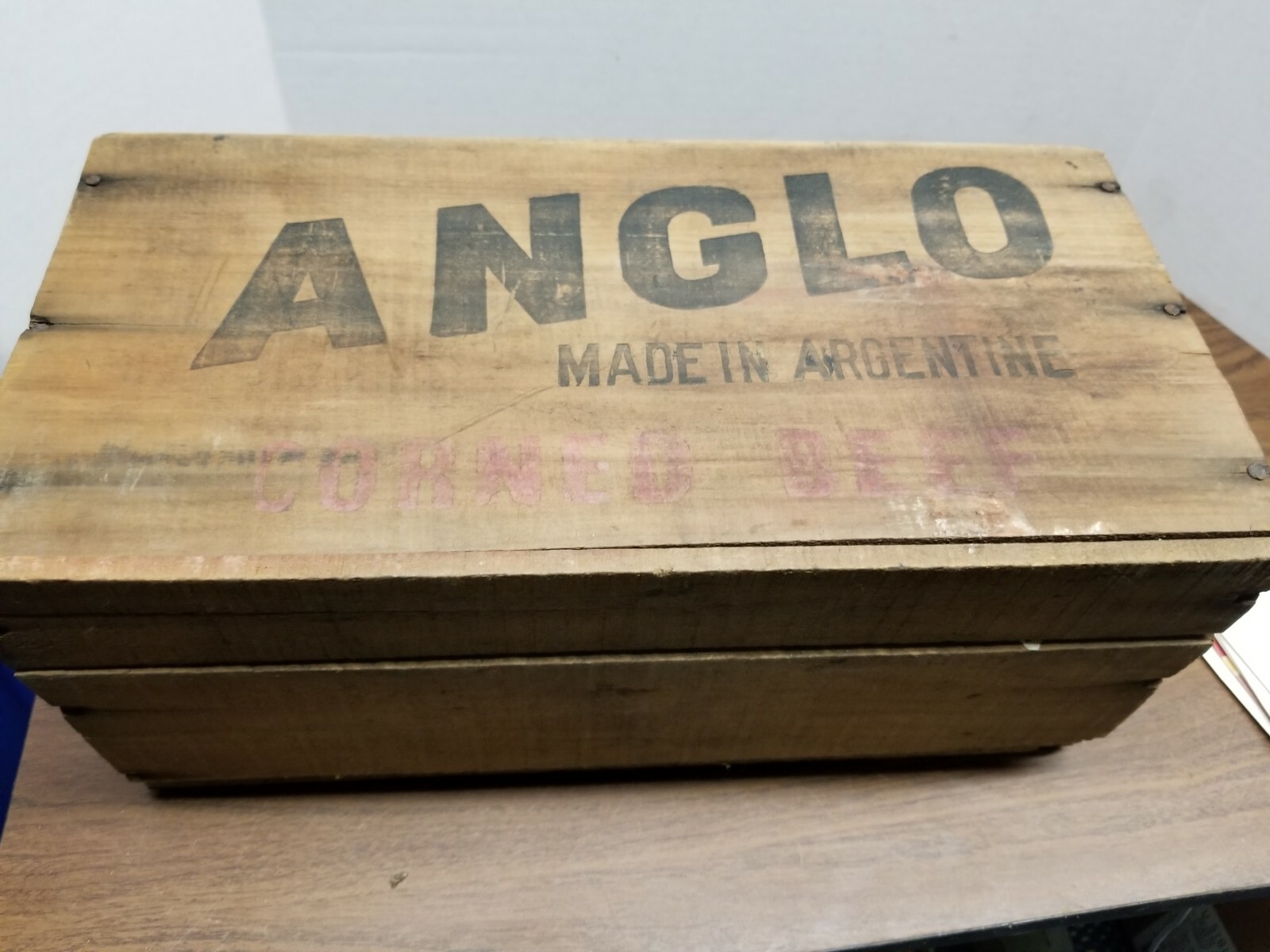 1950's Anglo Corned Beef Wood Box Crate Argentine Wooden Industria ...