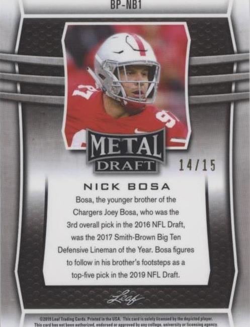 Las mejores ofertas en 2019 Leaf Metal Draft Preview Nick Bosa #BP-NB1 ...
