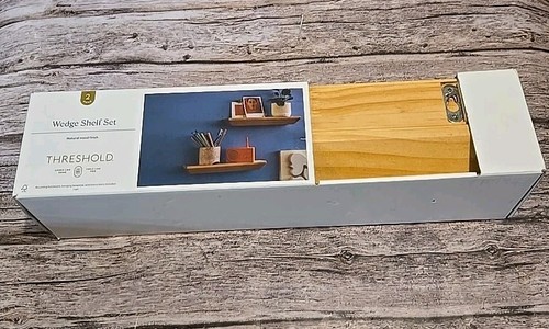 Threshold 2 Piece Natural Wood Wedge Floating Shelf Set New In Box (A ...