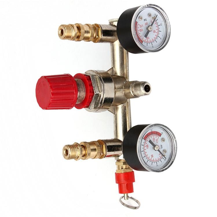 Air Compressor Pressure Control Manifold Regulator with Gauges Relief ...