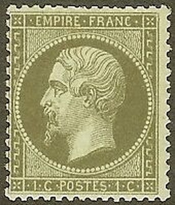 Francia Stamp Francobollo N° 19 " Napoleone III 1c Oliva Dentellato ...