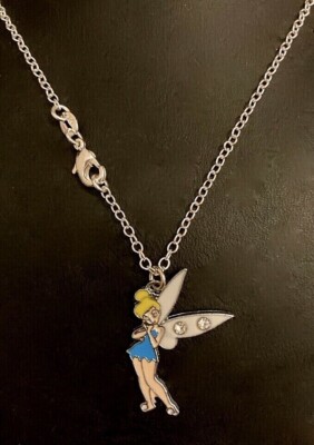 Disney .925 Sterling Silver 22" Necklace with Blue Dress Tinker Bell ...