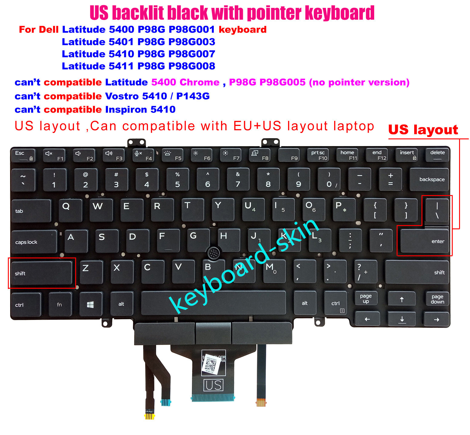 New US Pointer Backlit keyboard for Dell Latitude 5400 5401 5410 5411 ...