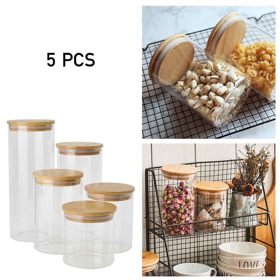 5PCS Glass Storage Jars Pasta Spaghetti Rice Food Storage Canister ...