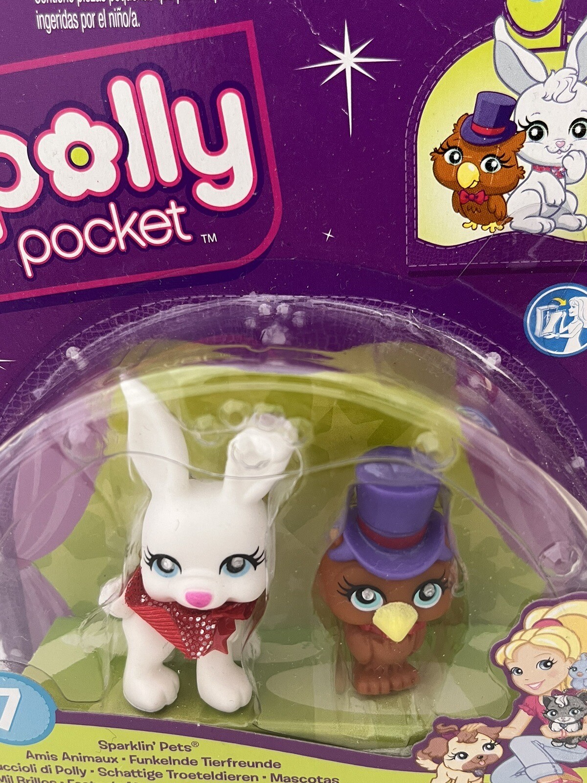 Polly Pocket Sparklin' Pets - No. 7 Bunny Rabbit and Owl - two pets ...