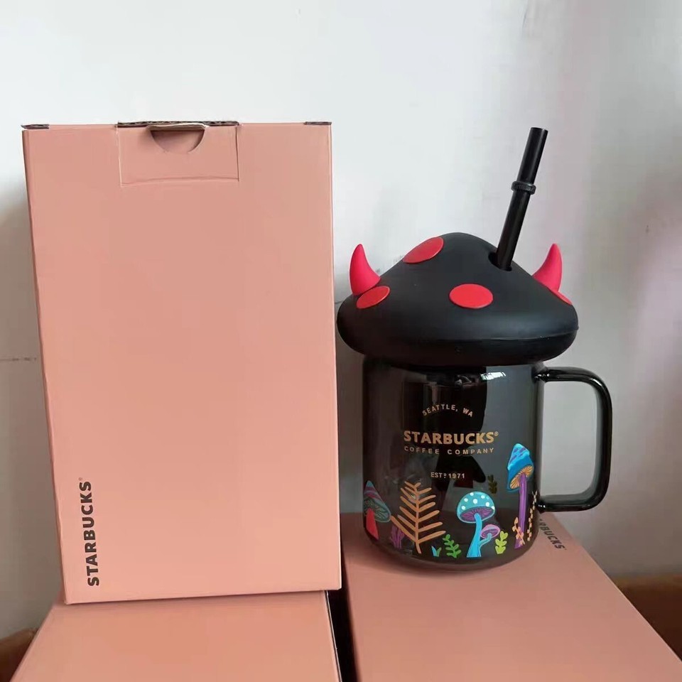 Starbucks Halloween Glass Mug - Black Mushroom Devil 20oz/Black Cat ...