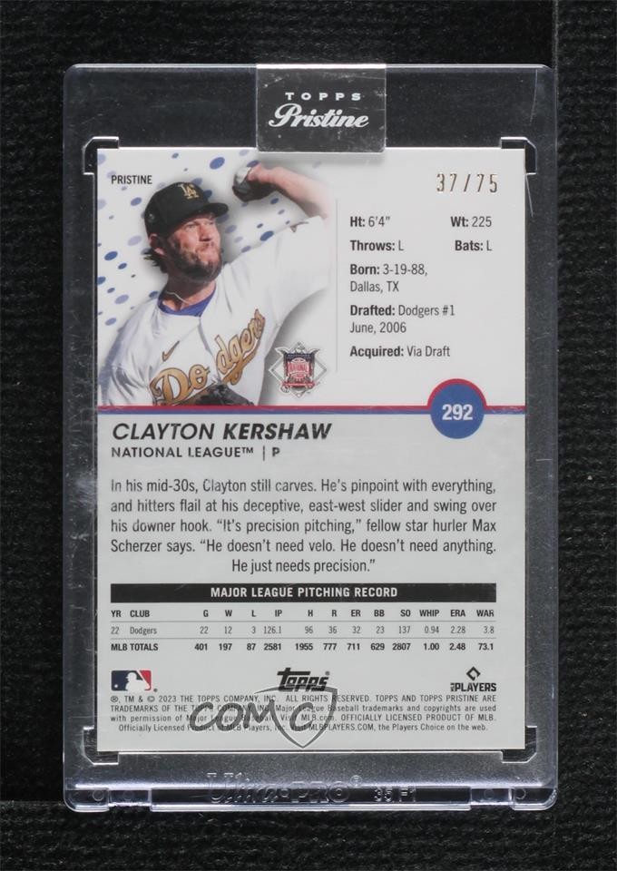 2023 Topps Pristine Blue Pristine Pulsar Refractor /75 Clayton Kershaw #292 | eBay