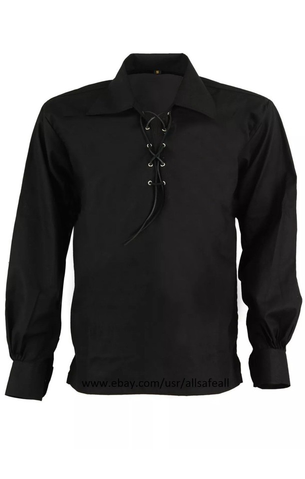 Men’s Scottish Jacobite Ghillie Kilt Highland Shirt Long Sleeve Lace Up ...